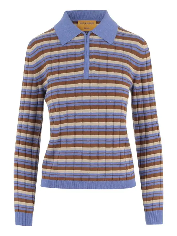 Guest In Residence Striped Zip-up Polo Sweater - Blue