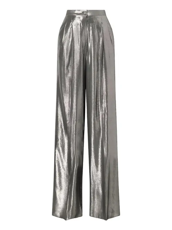 Giuliva Heritage Pleated Lamé Wide-leg Pants - Gray