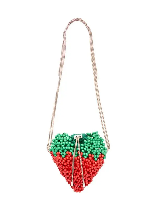 ALEMAIS Beaded Strawberry-shaped Belt Bag - Red