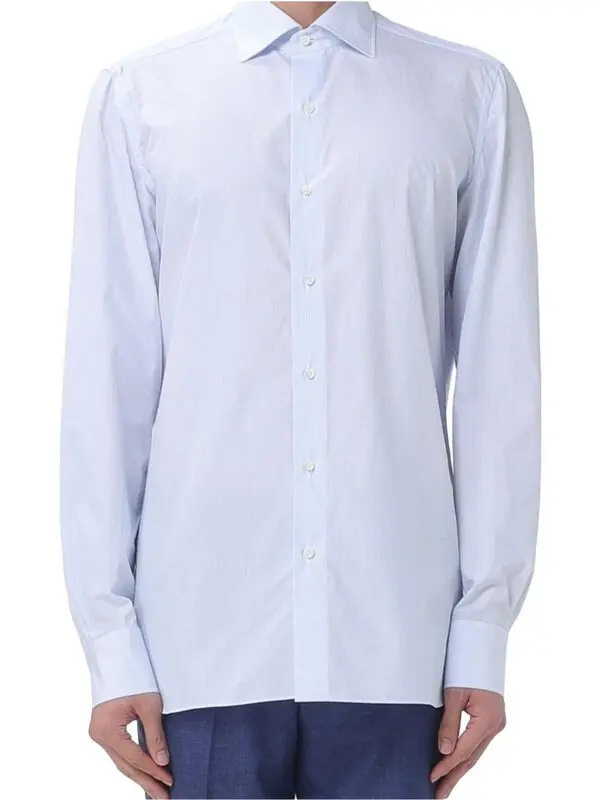 LUIGI BORRELLI Vertical-stripe Cotton Shirt - Light Blue