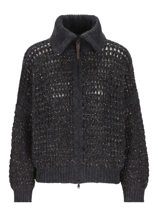 Brunello Cucinelli Dazzling Net Cardigan - Grey