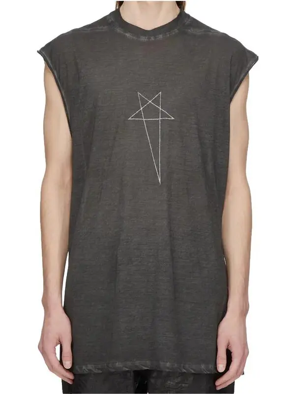Rick Owens Jumbo Sl Pentagram-print Cap-sleeve T-shirt - Faded Black/silver