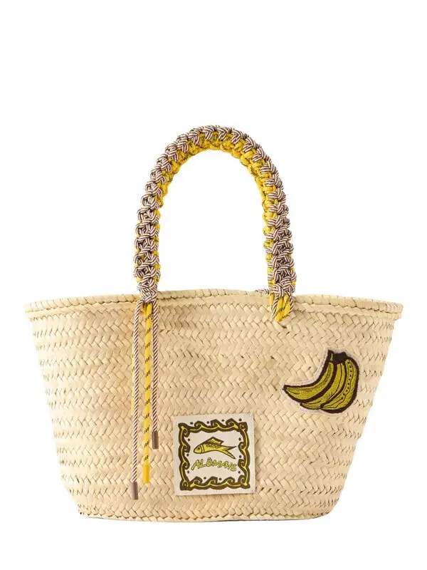 ALEMAIS Woven Raffia-effect Bucket Bag With Logo Appliqu - Nude