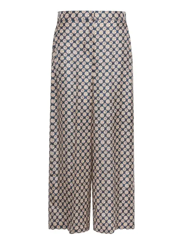 Max Mara Printed Silk Twill Trousers - Navy Blue