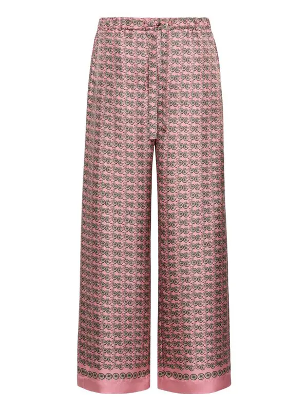 Max Mara Printed Silk Twill Trousers With Drawstring - Pink