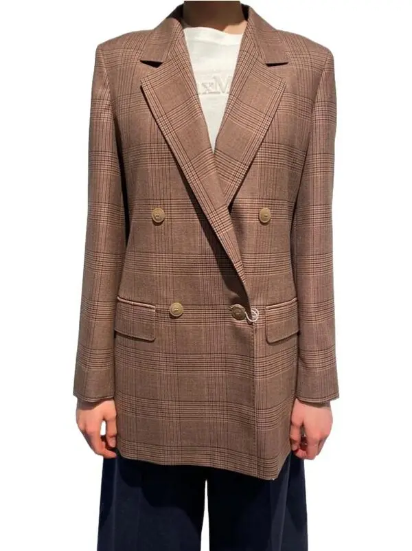 Max Mara Plaid Double Breasted Blazer - Brown