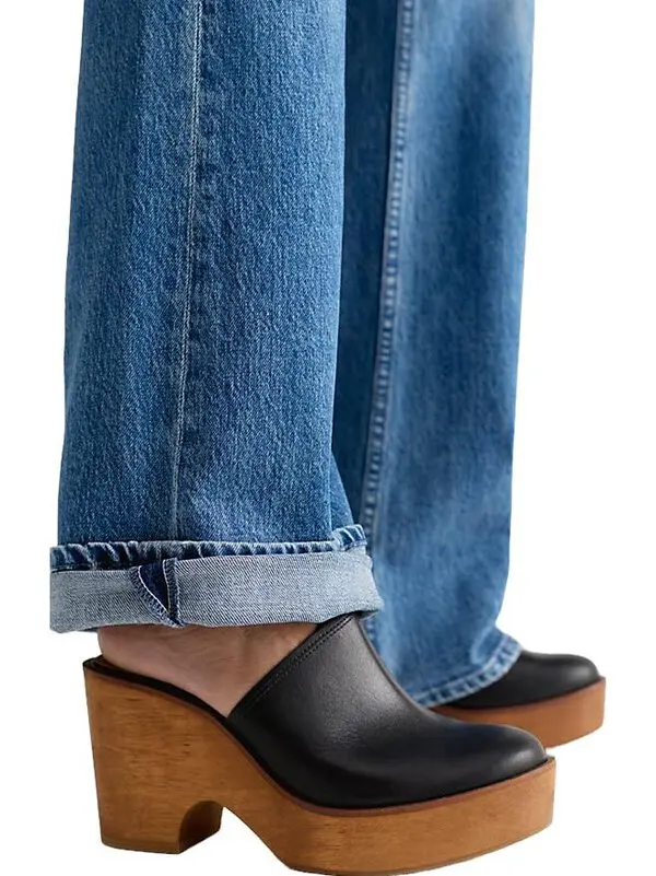 Free People Hudson Wedge Clogs - Black Leather