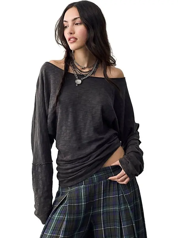 Free People Europa Off-the-shoulder Long Sleeve Top - Black