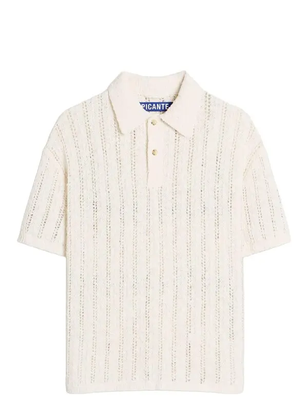 PICANTE Pointelle Knit Polo Shirt - Ivory