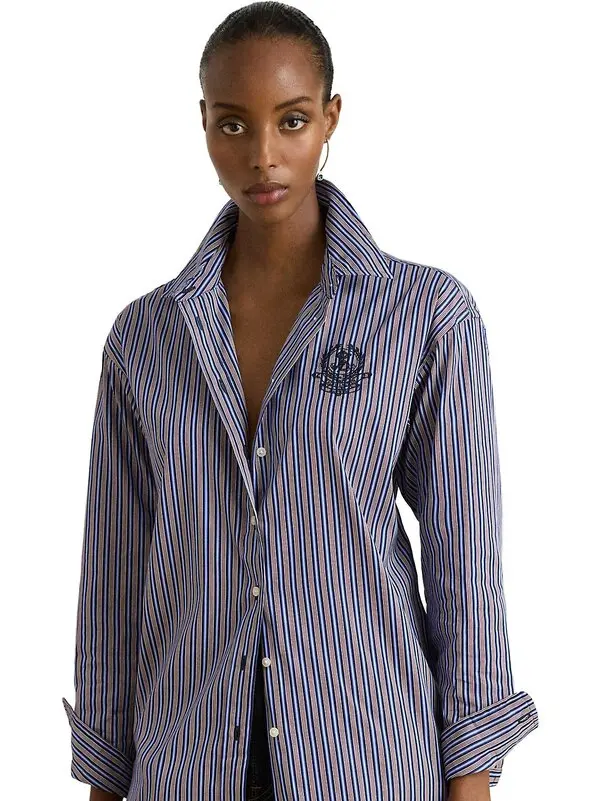 Ralph Lauren Relaxed Fit Striped Broadcloth Shirt - Navy/orange Multi