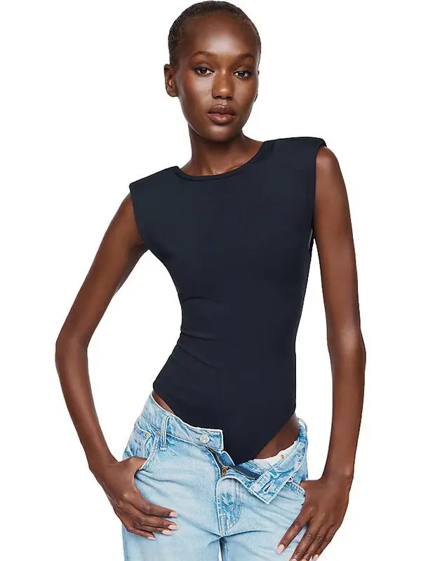 Glamorous Structured Shoulder Low Back Bodysuit - Black