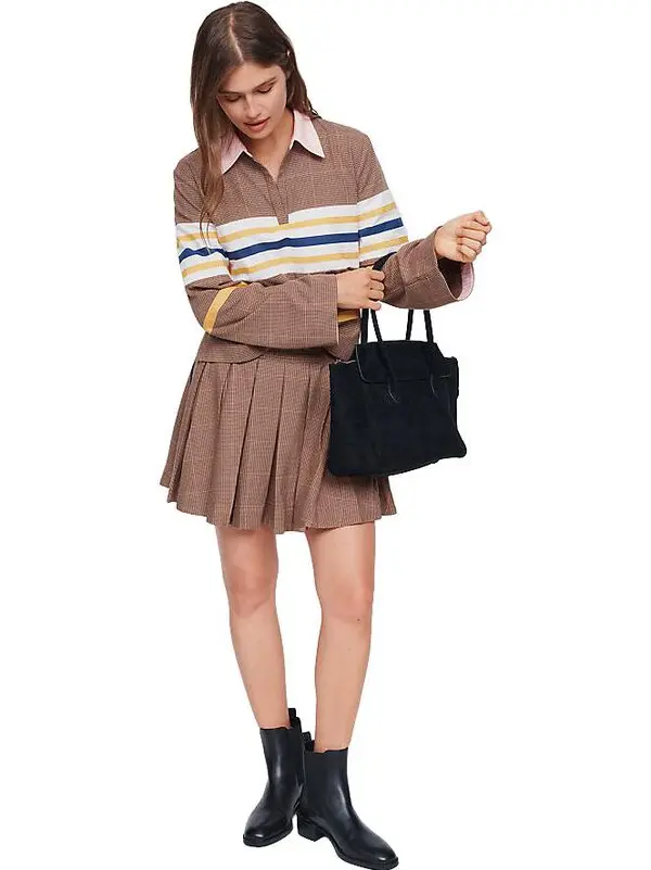 Maeve Pleated A-line Mini Skirt - Brown Pattern