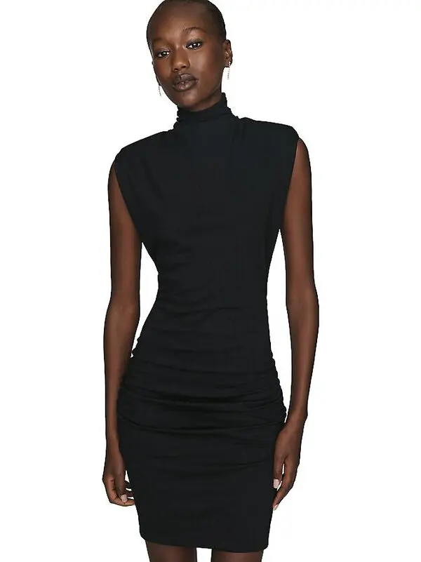 Maeve Mock-neck Ruched Mini Dress - Black