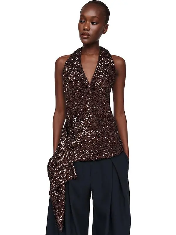 Bardot Melanie Sequin Halter Top - Chocolate