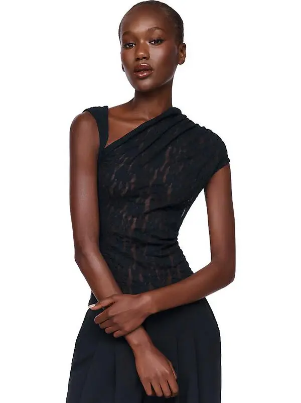 ESTHE Asymmetrical Lace Top - Black