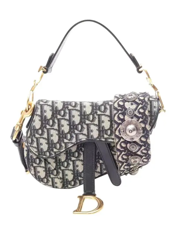 Dior Oblique Canvas Saddle Bag Satchel - Blue