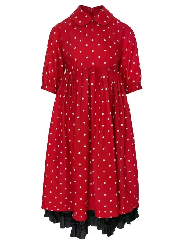 Comme Des Garçons Polka-dot Ruffled Midi Dress - Red