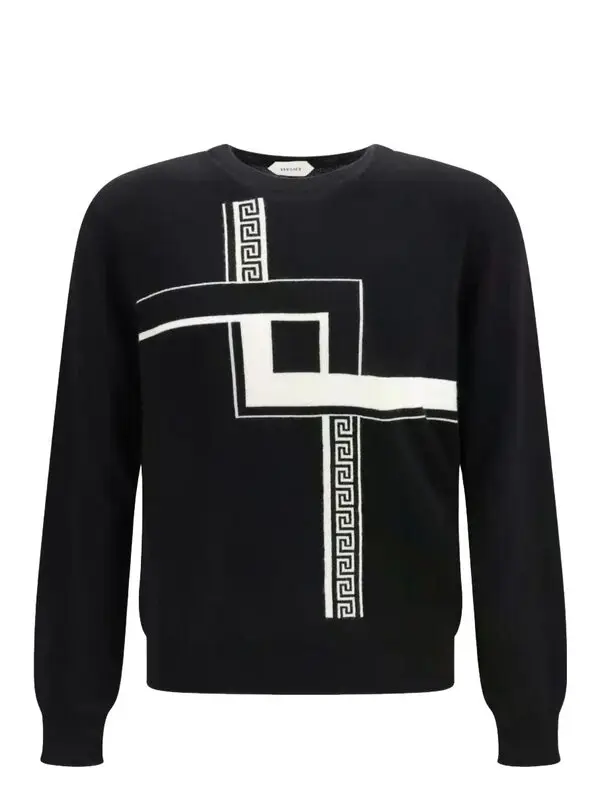 Versace Intarsia Cashmere Knit Sweater - Black