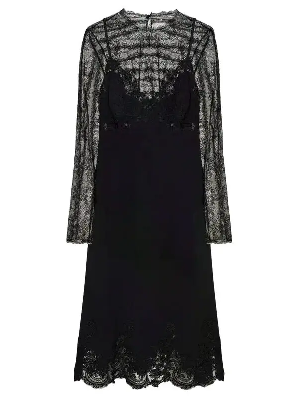 Ermanno Scervino Layered Lace-insert Midi Dress - Black