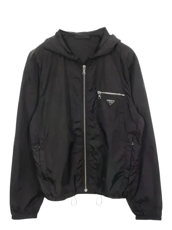 Prada Re-nylon Triangle Logo Hooded Jacket - Black
