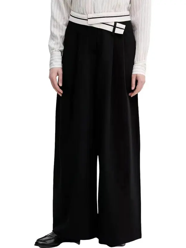 Sisley Pleated Wide-leg Trousers - Black