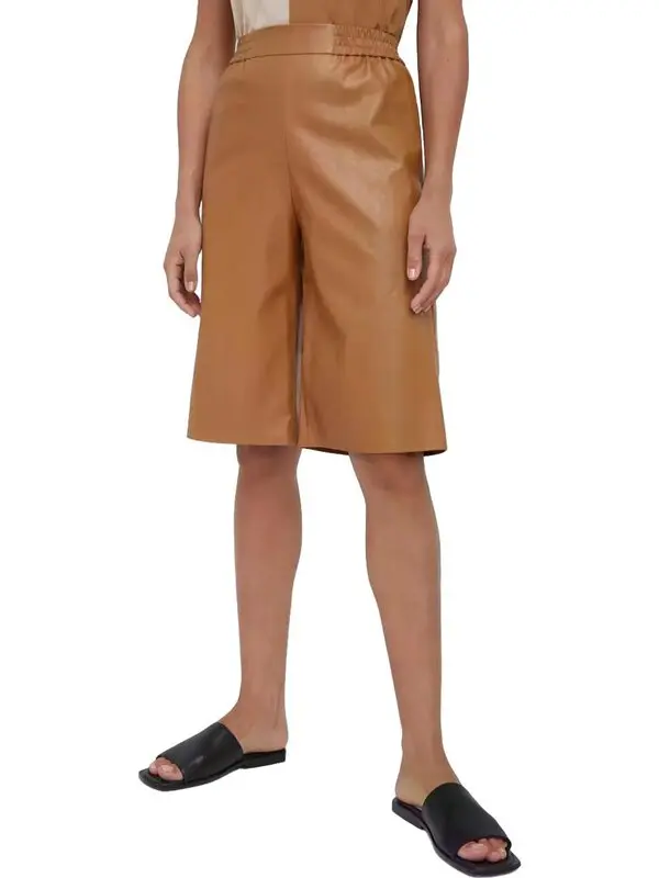 Sisley Elasticated Faux-leather Shorts - Brown