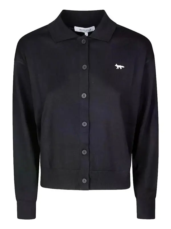 Maison Kitsuné Profile Fox Merino Polo Cardigan - Black