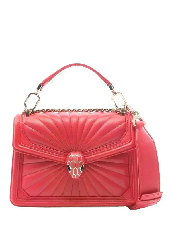 BVLGARI Leather Serpenti Diamond Blast Satchel - Red