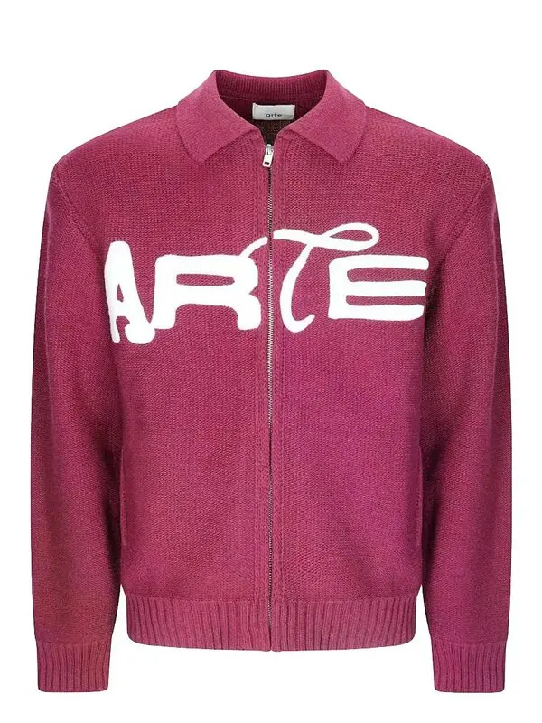 ARTE ANTWERP Logo-embroidered Zip-up Cardigan - Red
