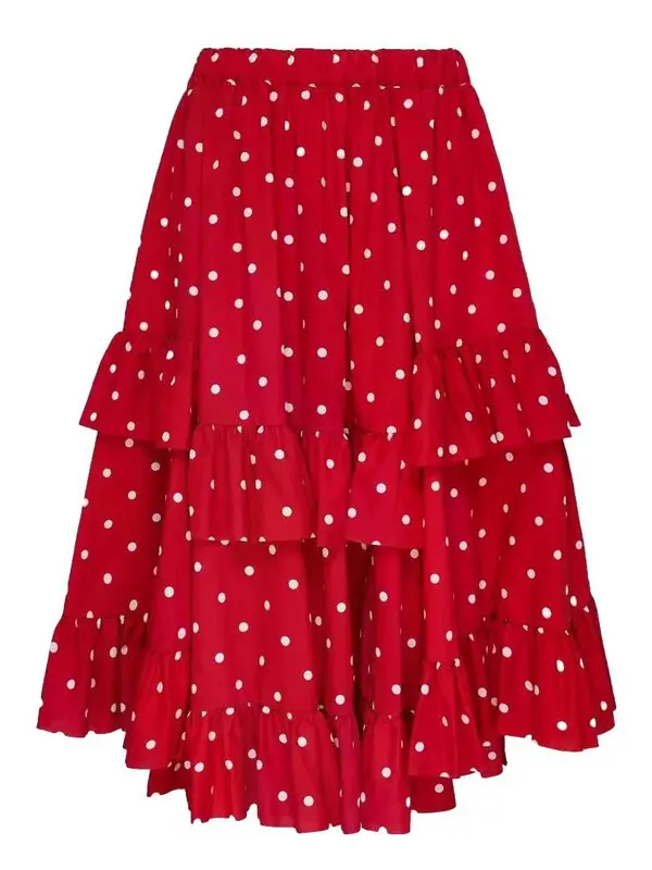 Comme Des Garçons Polka-dot Ruffled Skirt - Red