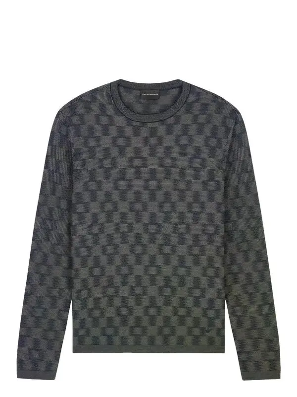 Emporio Armani Pattern-knit Virgin Wool Jumper - Blue