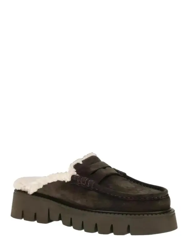 PEDRO GARCIA Savy Shearling-lined Suede Mules - Brown