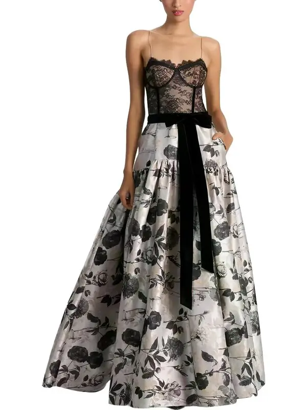 Alice + Olivia Lace-panelled Floral-jacquard Gown - Black