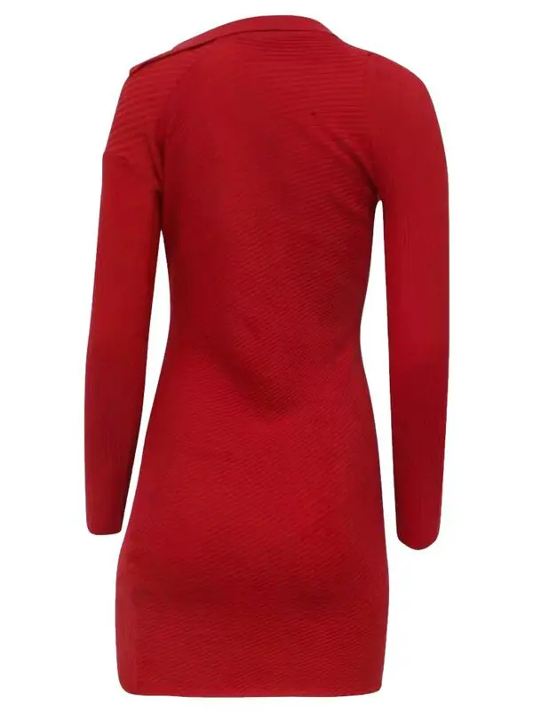 Jacquemus Ribbed Long Sleeve Collared Dress - Red
