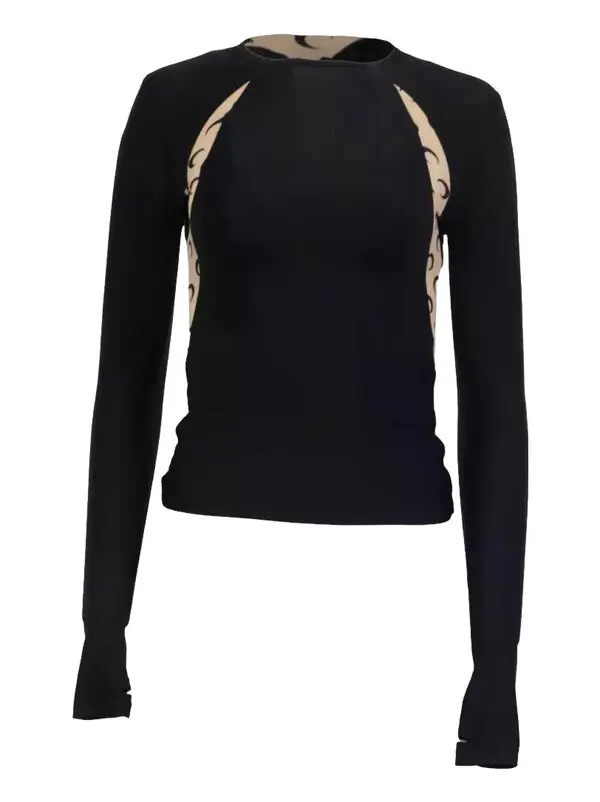 MARINE SERRE Moon-print Tied Back Long-sleeve Top - Black