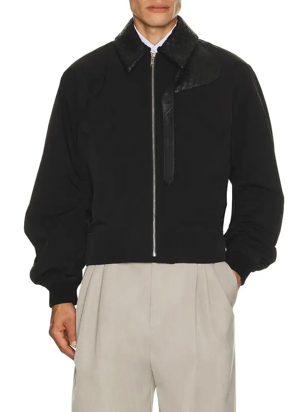 Bottega Veneta Nylon Cotton Tech Twill Blouson With Intrecciato Collar - Double Black