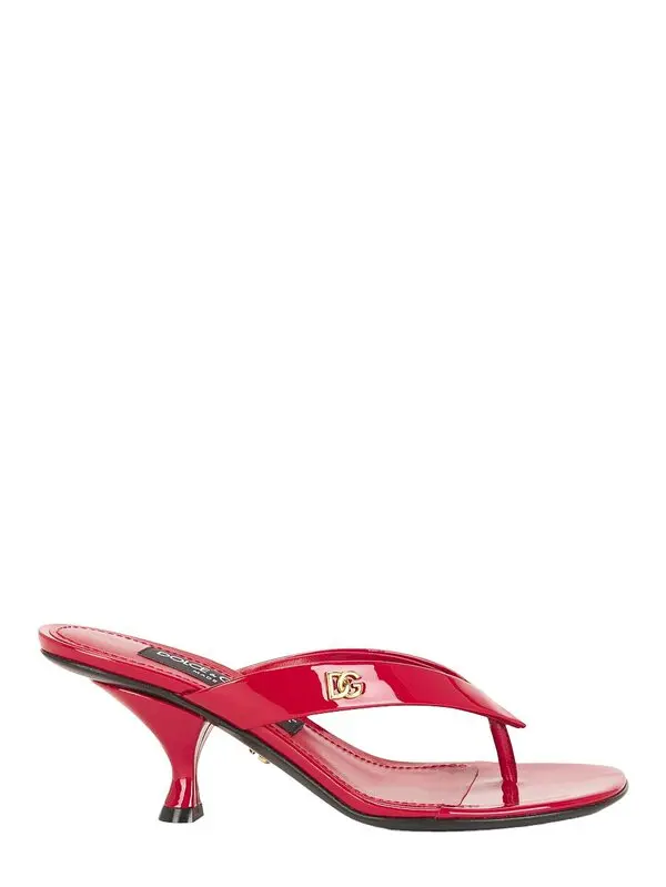 Dolce & Gabbana Patent Leather Kitten Heel Thong Sandal - Red