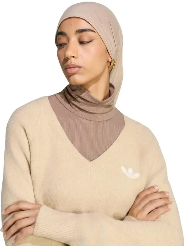 Adidas Essentials Knit V-neck Long Sleeve Sweatshirt - Khaki Three