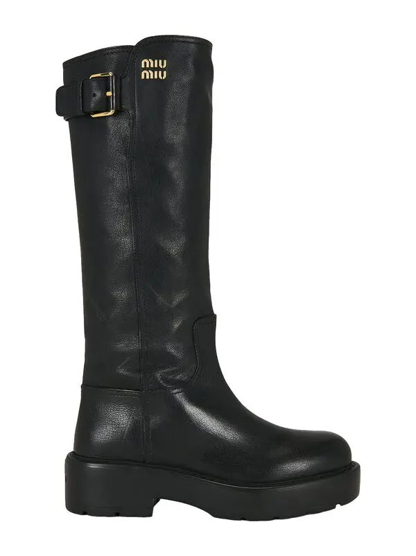 Miu Miu Buffalo Leather Lifestyle Boyfriend Boot - Nero