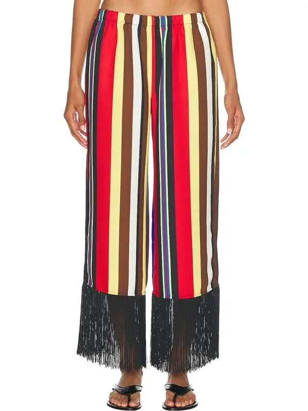SIMONMILLER Nella Crepe Fringe Pant In Red - Primary Stripe