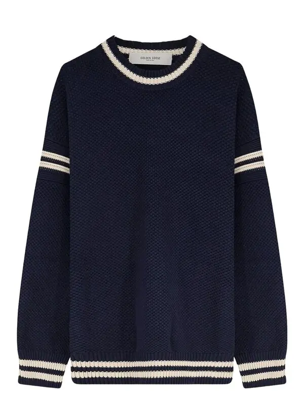 GOLDEN GOOSE Cotton Boxy Sweater With Embroidery - Blue