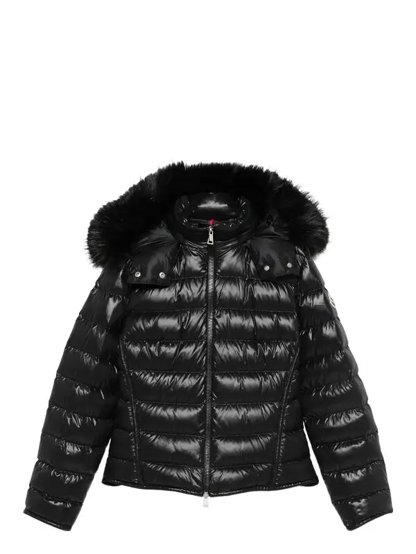 Moncler Jacket With Hood And Faux Fur Trim - Black