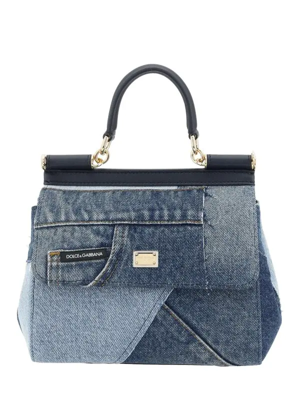 Dolce & Gabbana Sicily Denim And Calf Leather Handbag - Blue