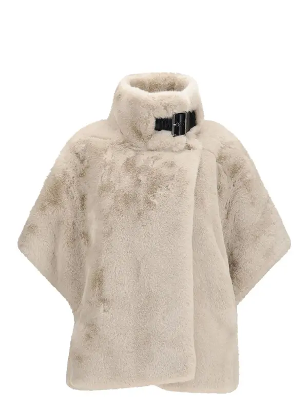 Pinko Faux Fur Jacket With Buckle - Beige