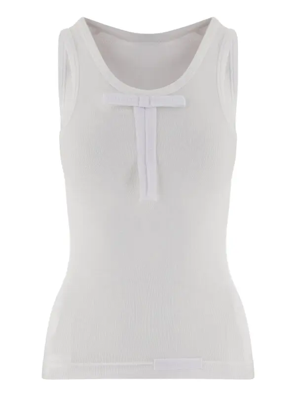 ALAINPAUL Ribbed Stretch Bow Vest - White