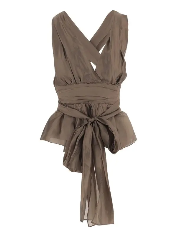 THE GARMENT Bow-detail Peplum Top - Khaki