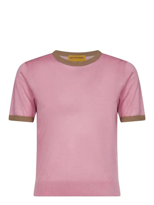 Guest In Residence Contrast Trim Cashmere Knitted Top - Pink/camel