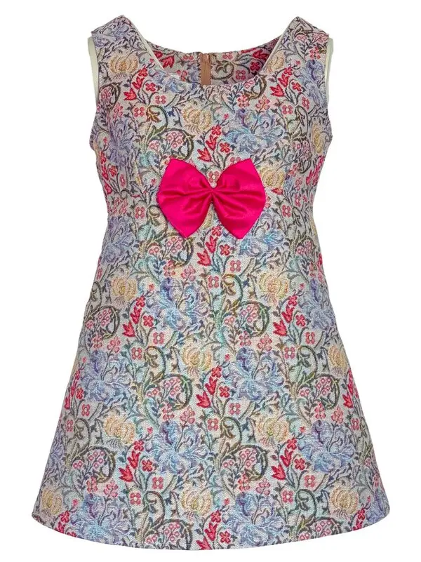 COUTURE TO YOUR DOOR Mini Mod Tapestry Dress With Silk Bow - Grey/pink
