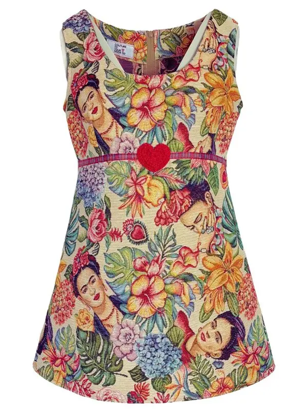COUTURE TO YOUR DOOR Frida Tapestry Mini Mod Dress With Tartan Trim - Red/green