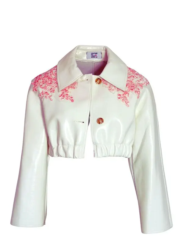COUTURE TO YOUR DOOR Upcycled Vinyl Cropped Jacket - White/red